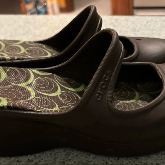 CROCS | Shoes | Crocs Frances Mary Janes Brown Wedge Slip On Clog ...